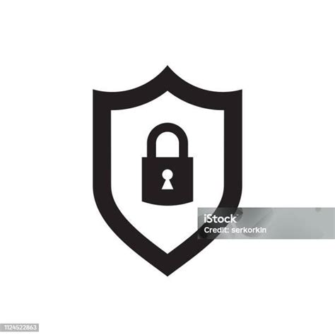 盾牌與安全鎖黑色圖示上的白色背景向量插圖的網站 移動應用程式 演示文稿 資訊圖病毒防護概念符號設計向量圖形及更多圖示圖片 Istock