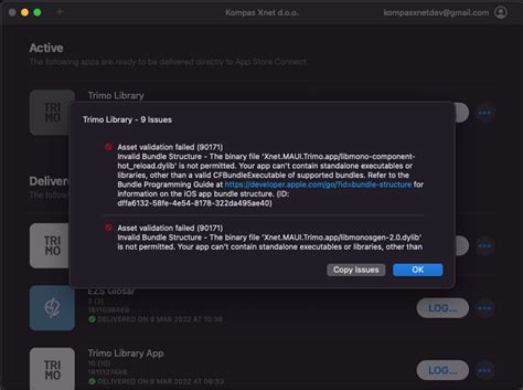 problem with publishing app to apple app store asset validation