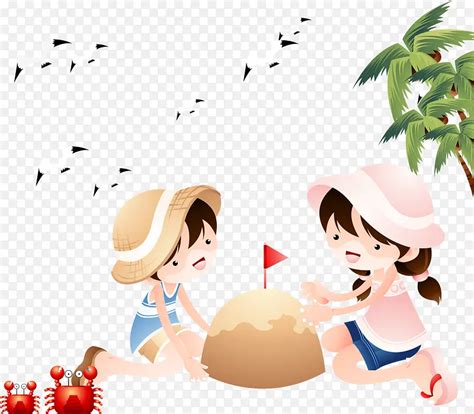 沙滩上面玩耍的卡通儿童png图片素材下载图片编号qezmxbak 免抠素材网