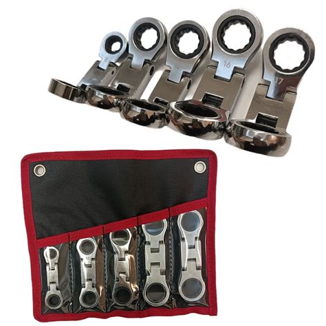 Zhihehui 5pc Flex Stubby Ratcheting Combination Wrench 12 Point Double