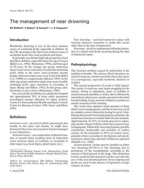Pdf The Management Of Near Drowning