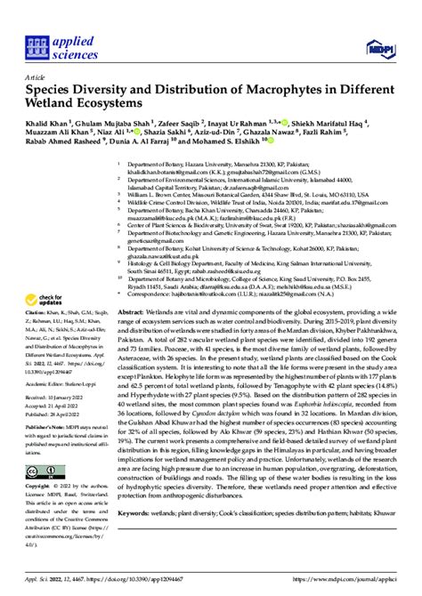 Pdf Diversity And Distribution Of Wetland Macrophytes