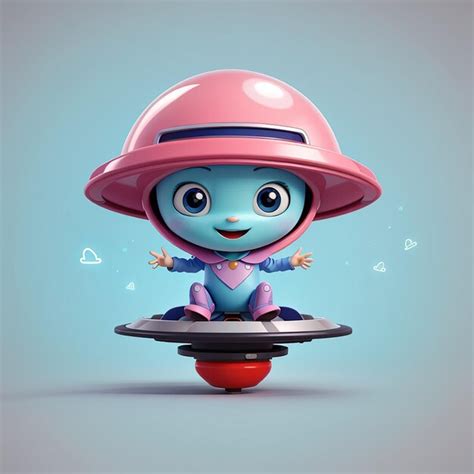 Premium Photo Cute Alien Riding Ufo With Korea Love Sign Hand Cartoon