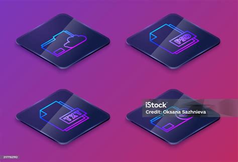 아이소메트릭 라인 클라우드 스토리지 텍스트 문서 폴더 Txt 파일 문서 Psd 파일 문서 및 문서 폴더를 설정하고 체크 표시를 합니다 파란색 사각형 버튼입니다 벡터 3차원