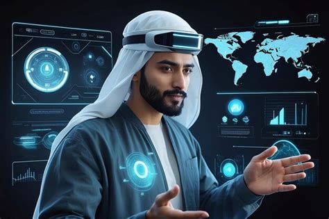 Premium Photo Arab Man Using Hologram Futuristic User Interface