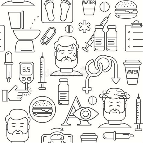 Diabetes Symptoms And Control Line Style Vector Background With Colored