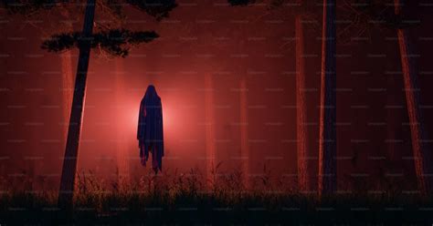 안개가 자욱한 숲 속의 으스스한 밤과 나무 사이에 붉은 빛을 내뿜는 악령 할로윈 개념 유령 공포와 공포 3d 렌더링 사진 Unsplash의 숲 이미지