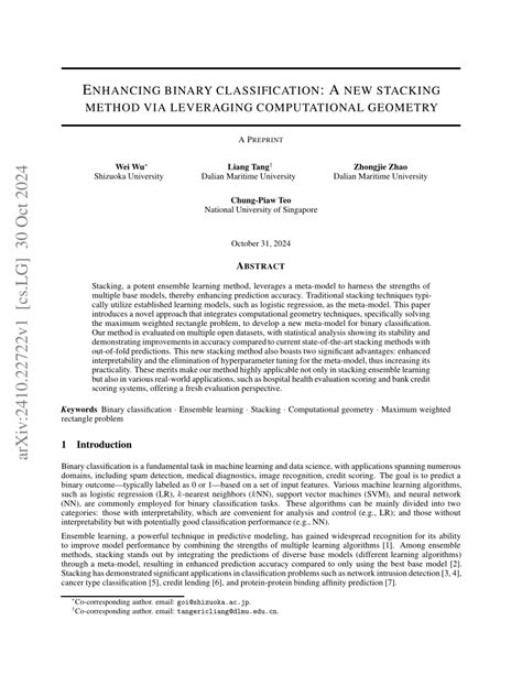 Pdf Enhancing Binary Classification A New Stacking Method Via Leveraging Computational Geometry