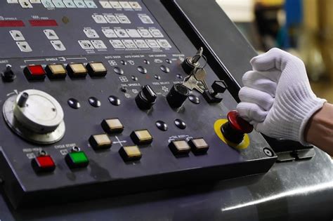 Premium Photo Press The Emergency Button On Cnc Machine Control Panel