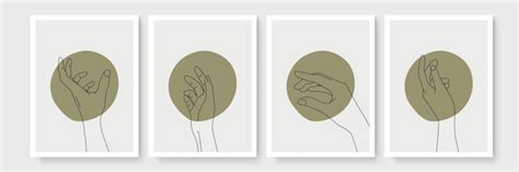 Premium Vector Set Of Abstract Boho Style Posters With Hand Gesture