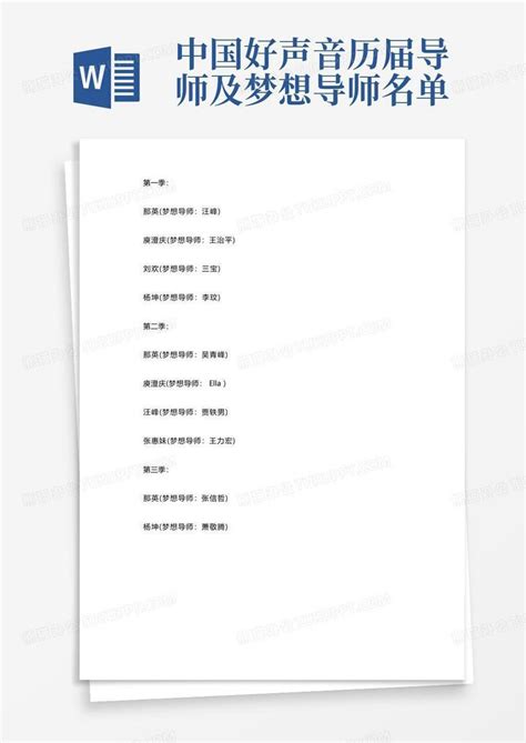 中国好声音历届导师及梦想导师名单Word模板下载 编号lnokjkwb 熊猫办公