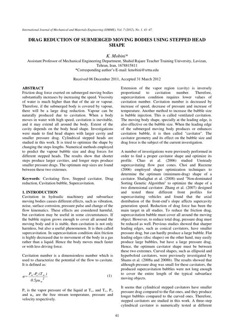 Pdf Drag Reduction Of Submerged Moving Bodies Using Stepped Head Shape