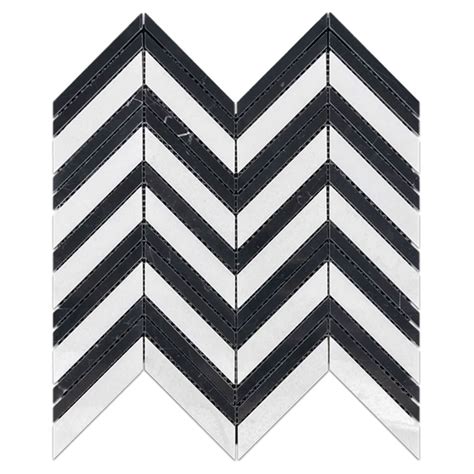 Elon Tile And Stone Chevron Mosaics White Thassos Black Polished