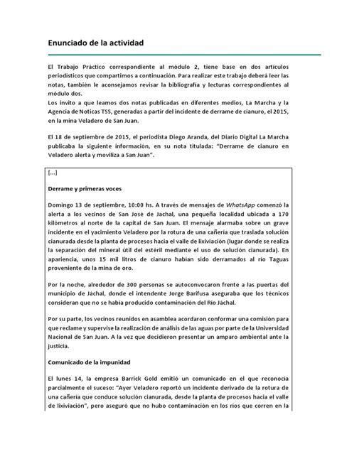 Tp2 Enunciado De La Actividad Pdf Minería Cianuro