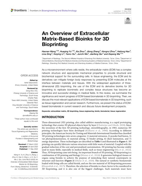 Pdf An Overview Of Extracellular Matrix Based Bioinks For 3d Bioprinting