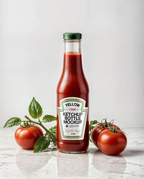 Clear Glass Tomato Ketchup Bottle With Tomatoes Around Mockup Free
