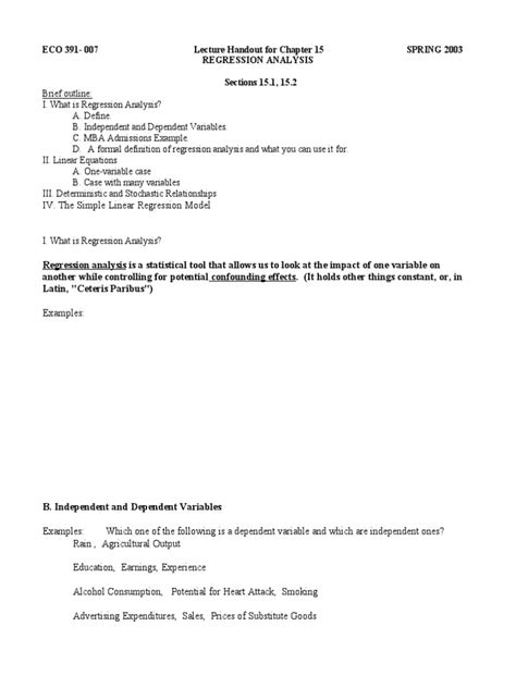 Eco 391 007 Lecture Handout For Chapter 15 Spring 2003 Regression