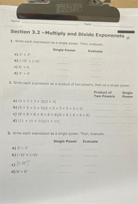 Solved Section 32 Multiply And Divide Exponenets 1 Write