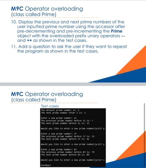 Solved M9C Operator overloading (class called Prime) 1. | Chegg.com