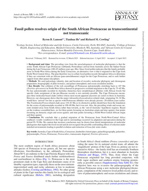 Pdf Fossil Pollen Resolves Origin Of The South African Proteaceae As Transcontinental Not