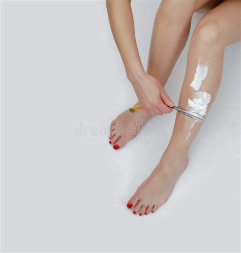 Lady Shaves Her Face With Sharp Blade Of Straight Razor Woman With