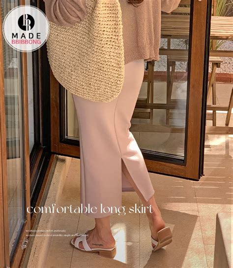 삐뽕언니 [오늘출발🚚 B Made]프리사이즈 밴딩 임부복 쫀덕스커트 3color [미디 트임 절개]