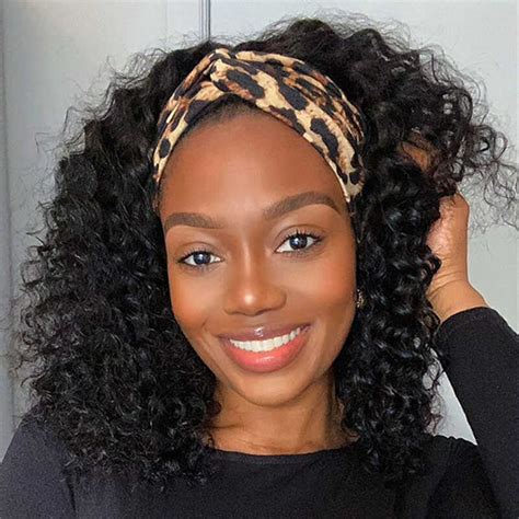 Human Hair Headband Deep Wave Wig Remy Human Hair Short Curly Headband