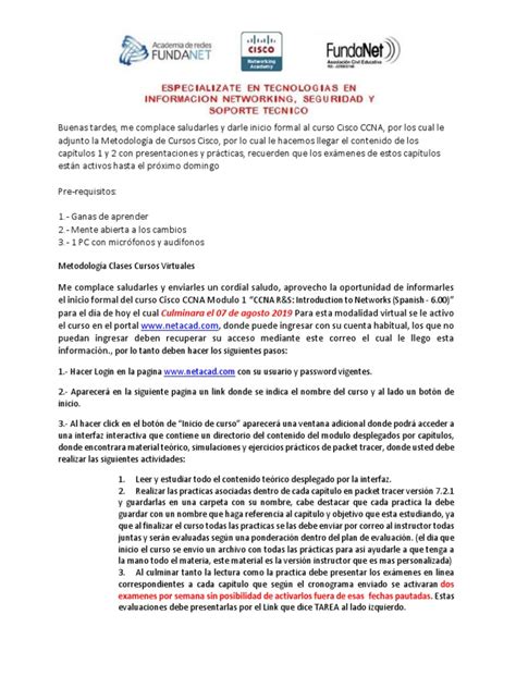 Bienvenida Cisco Modulo 1 Pdf Prueba Evaluación Informática