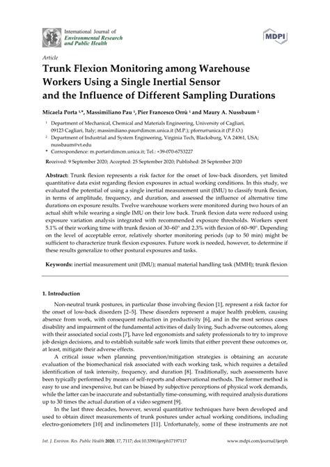 Pdf Trunk Flexion Monitoring Among Warehouse Workers Using A Single