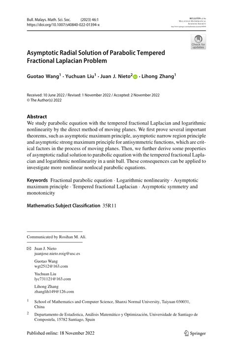 Pdf Asymptotic Radial Solution Of Parabolic Tempered Fractional