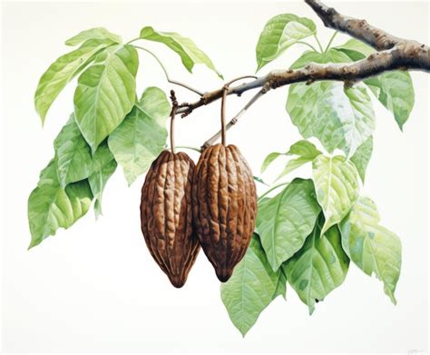 Premium Photo The Large Cocoa Pod And Cocoa Bean On The Branch On