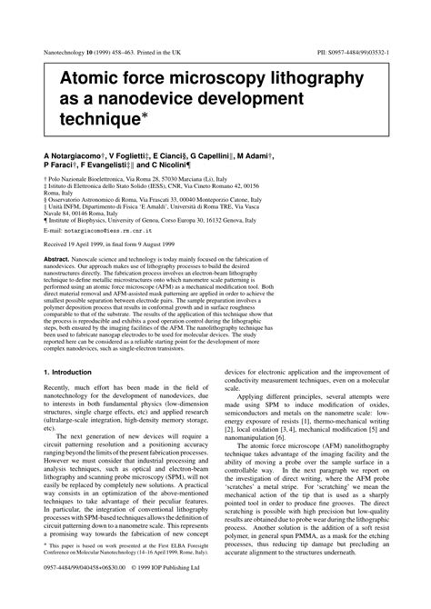 Pdf Atomic Force Microscopy Lithography As A Nanodevice Development Technique