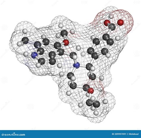 Iptacopan Drug Molecule 3d Rendering Atoms Are Represented As Spheres