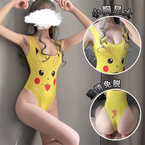 Cos Anime Pikachu Bodysuit Swimsuit Party High Forked Tight Fitting