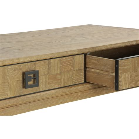 Rectangular Coffee Table Cerused Oak And Black 2 Drawers 142x71 Cm
