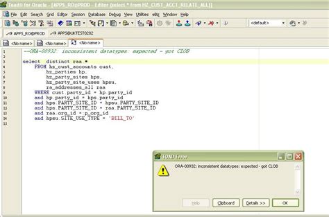 Sujeet Apps Dba Ora 00932 Inconsistent Datatypes Expected Got Clob