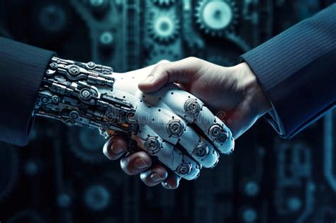 Ai Generated Illustration Of A Human And A Robot Shaking Hands Stock