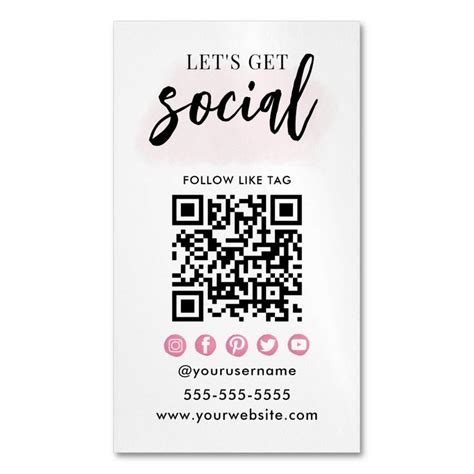Connect With Us Social Media Qr Code White Pink Business Card Magnet