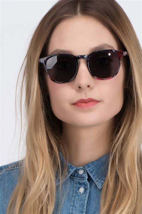 Deja Vu Round Blue And Floral Frame Sunglasses For Women Eyebuydirect