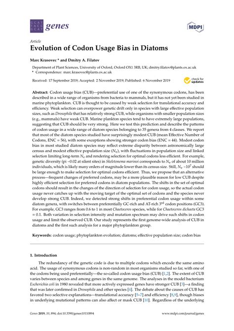 Pdf Evolution Of Codon Usage Bias In Diatoms