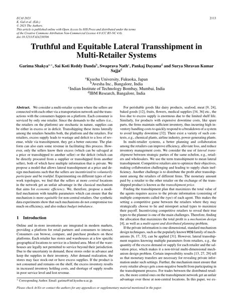 Pdf Truthful And Equitable Lateral Transshipment In Multi Retailer