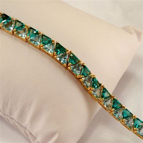Suzanne Somers Aquamarine And Green Cubic Zirconias Gold Bracelet