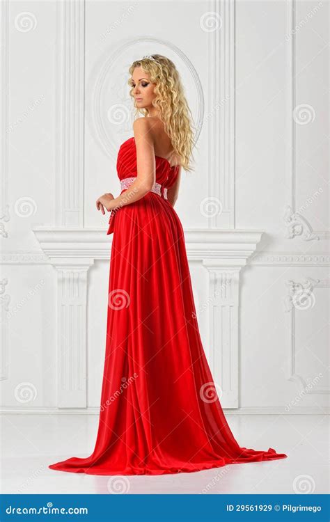 Beautiful Woman In Red Long Dress Royalty Free Stock Images Image