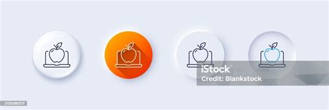 노트북 라인 아이콘입니다 사과 과일 기호가 있는 노트북입니다 선 아이콘 벡터 0명에 대한 스톡 벡터 아트 및 기타 이미지 0명 3차원 형태 건강한 식생활 Istock