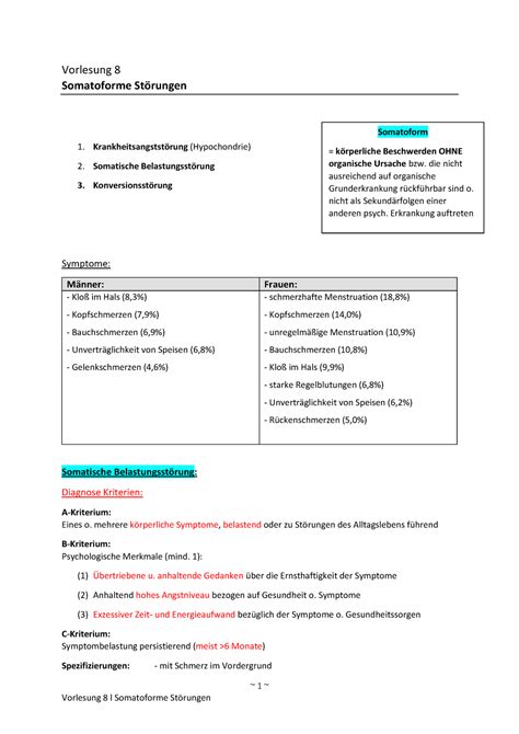Lernzettel V81 Somatoforme Störungen Warning Tt Undefined Function