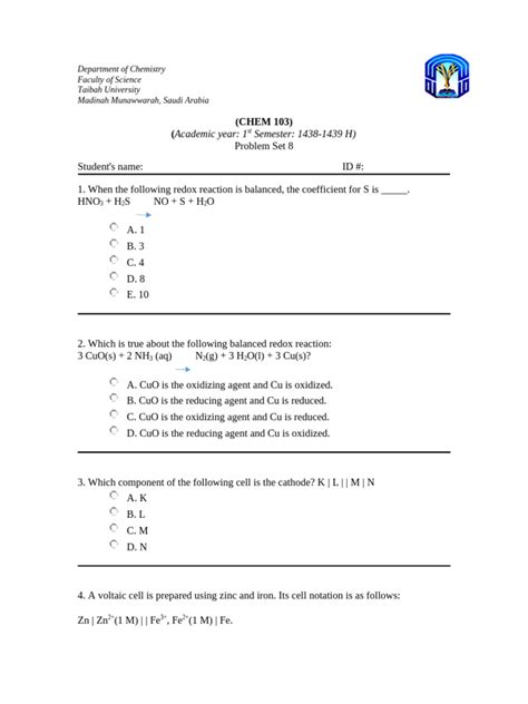 Problem Set 8 Q And A Pdf Redox Zinc