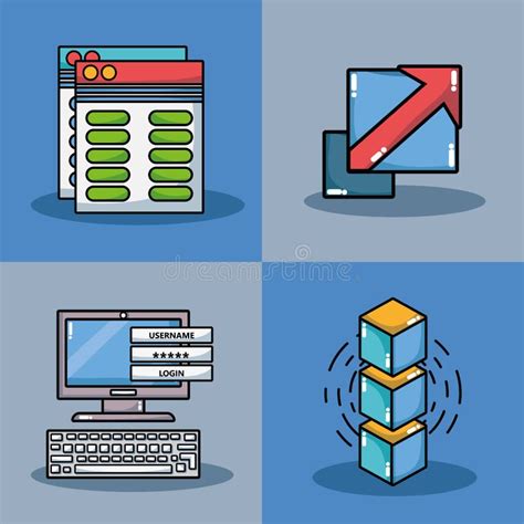 Set Blockchain Security Technology With Data Center Stock Vector Illustration Of Internet