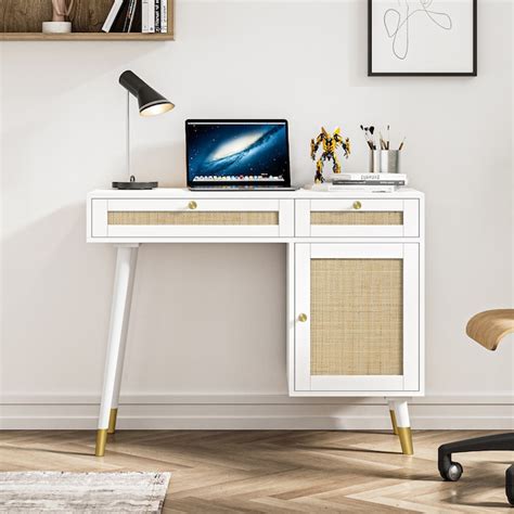 Delarpo D0006 394 In White Traditional Computer Desk Hutch Included In