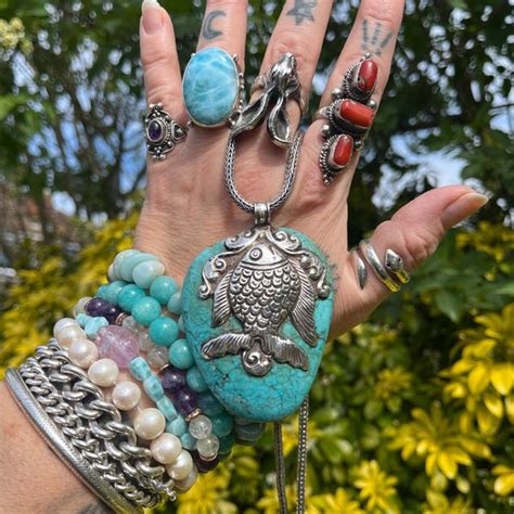 Round Large Brass Ring Set With Shell And Inlaid Turquoise Handcrafted