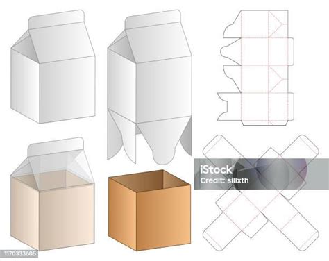 กล่องบรรจุภัณฑ์ตายตัดการออกแบบแม่แบบ จําลอง 3 มิติ ภาพประกอบสต็อก ดาวน์โหลดรูปภาพตอนนี้